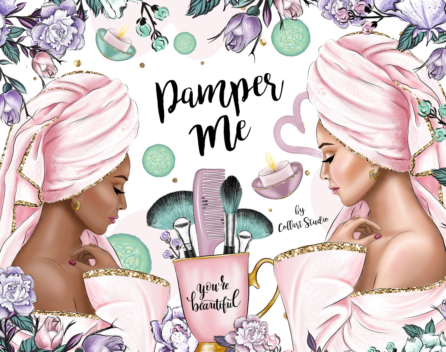 Pampering self care clip art spa illustrations relax | Etsy