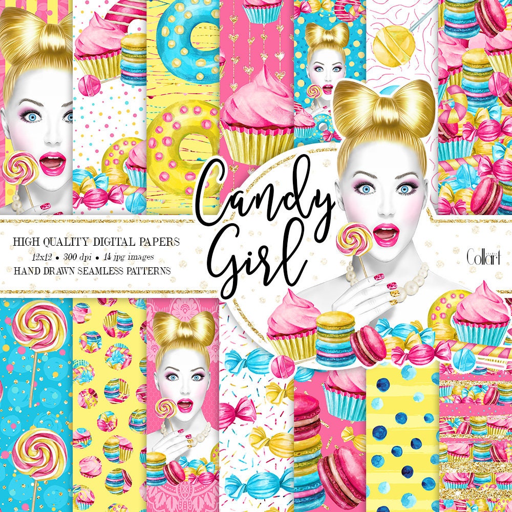 Materials lollipop digital paper birthday party theme Candy background ...