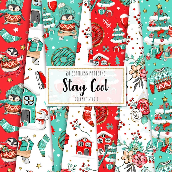 Christmas Digital Paper,Penguin Digital Paper,Christmas Penguin Pattern ...