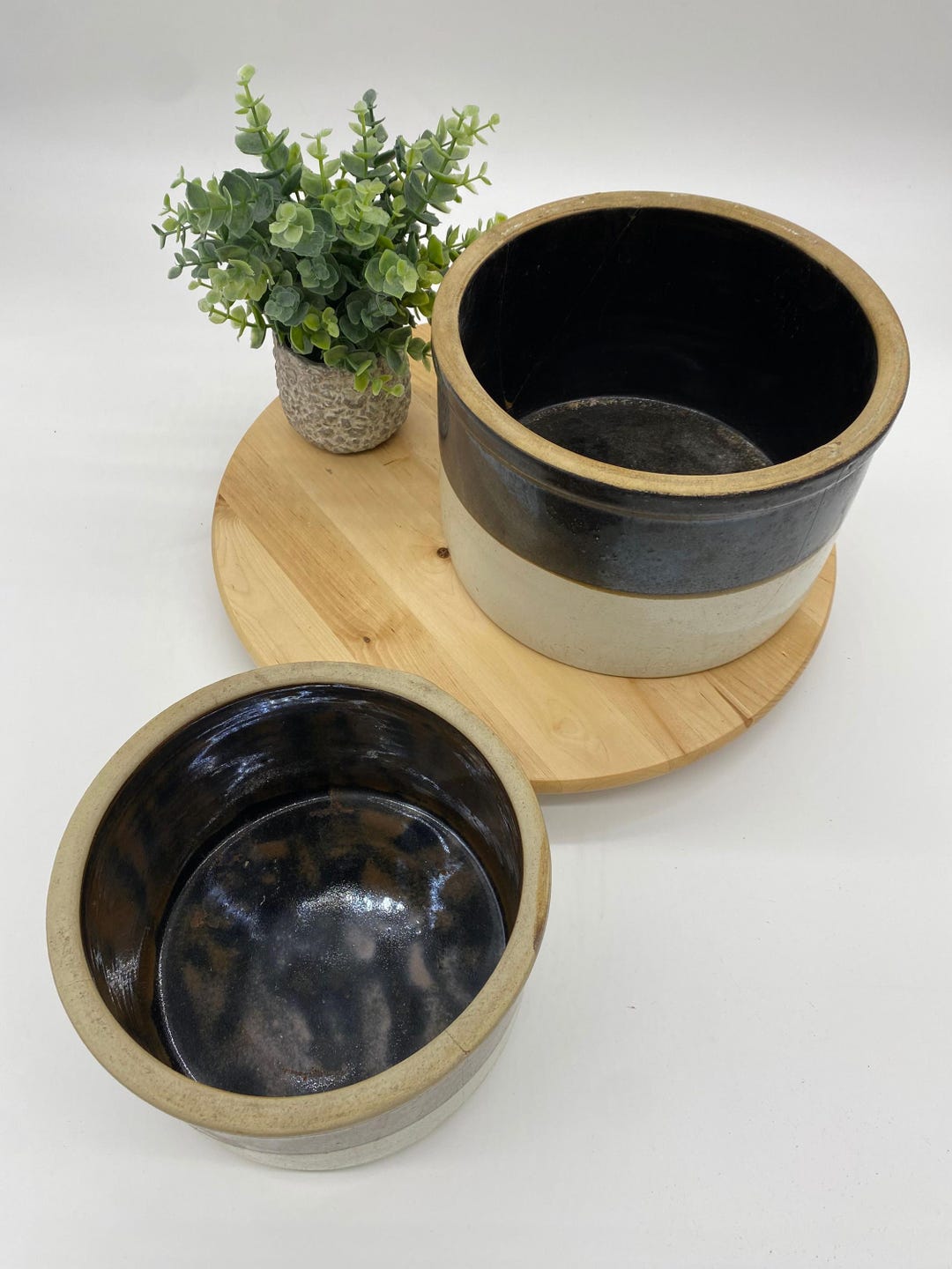 Two Vintage Brown Nesting Pots - Rustic Decorative - Etsy