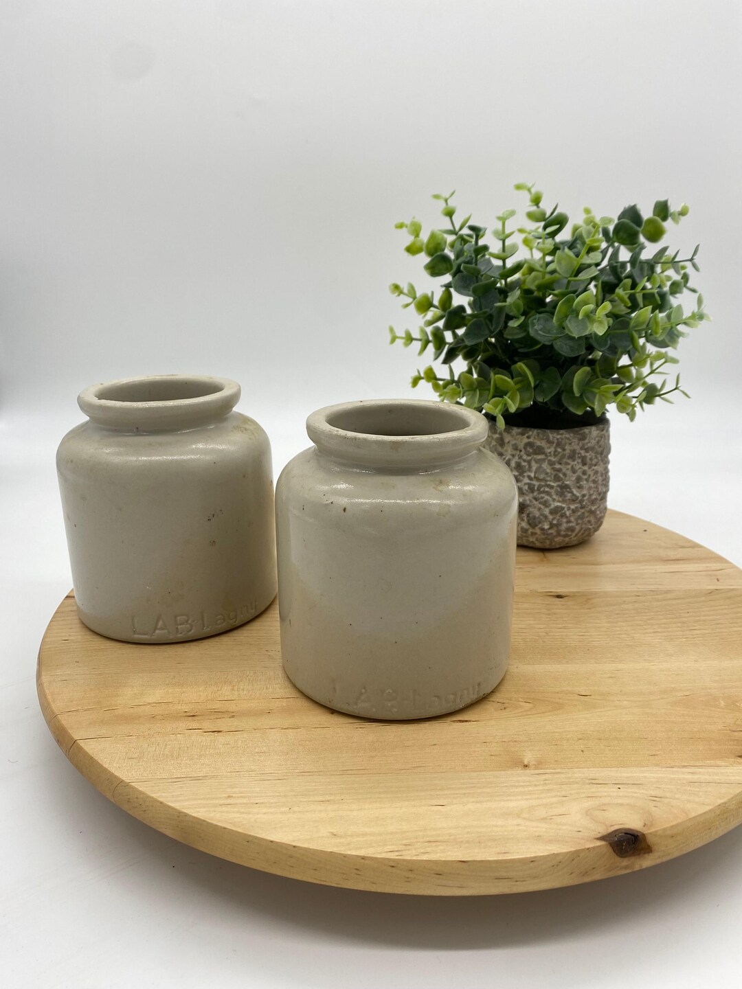 Set of 2 Vintage French LAB LAGNY Beige Stoneware Mustard Pots - Etsy