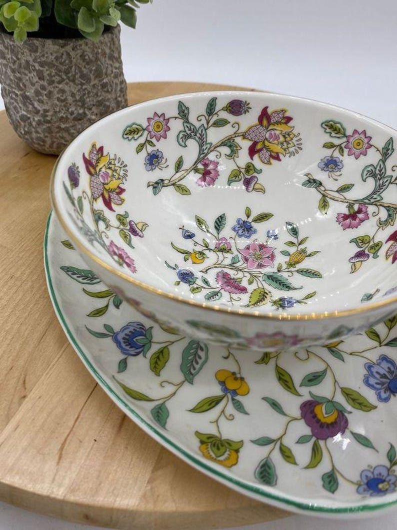 Vintage Minton Haddon Hall Bone China Plate and Bowl Set • Floral ...