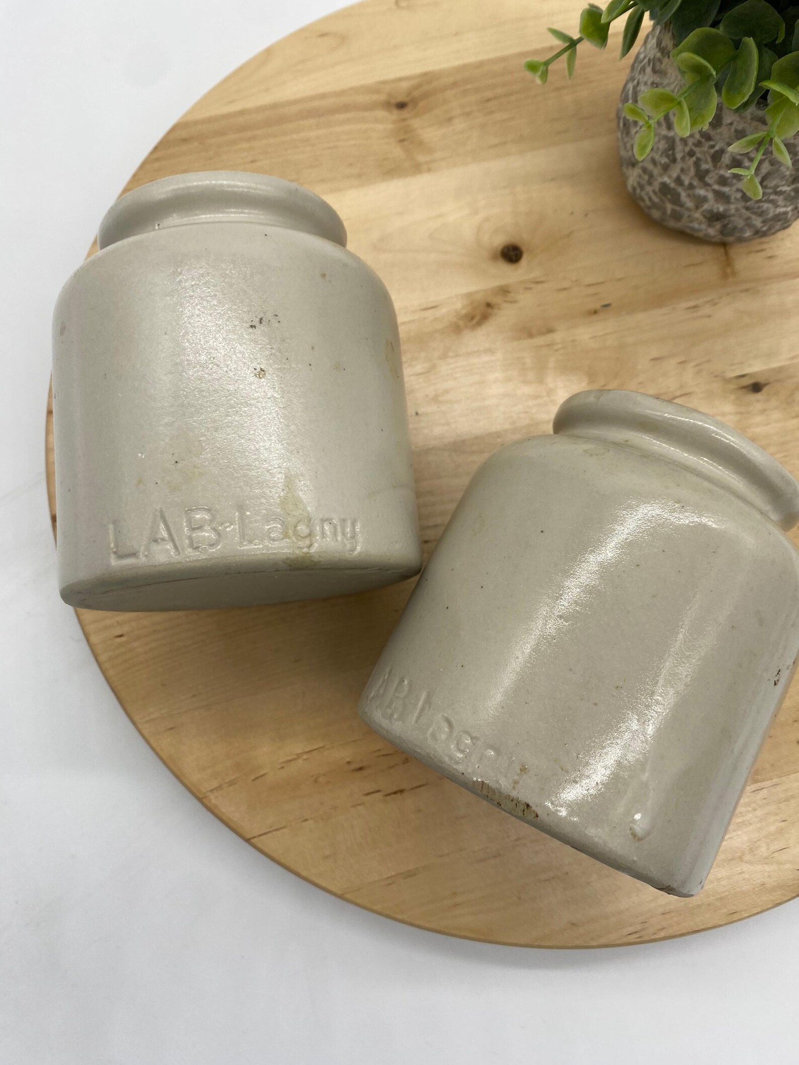 Set of 2 Vintage French LAB LAGNY Beige Stoneware Mustard Pots - Etsy