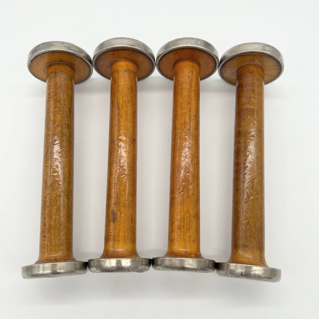 Four Primitive Wooden Thread Spool Bobbins With Tin End Overlays 10" - Etsy
