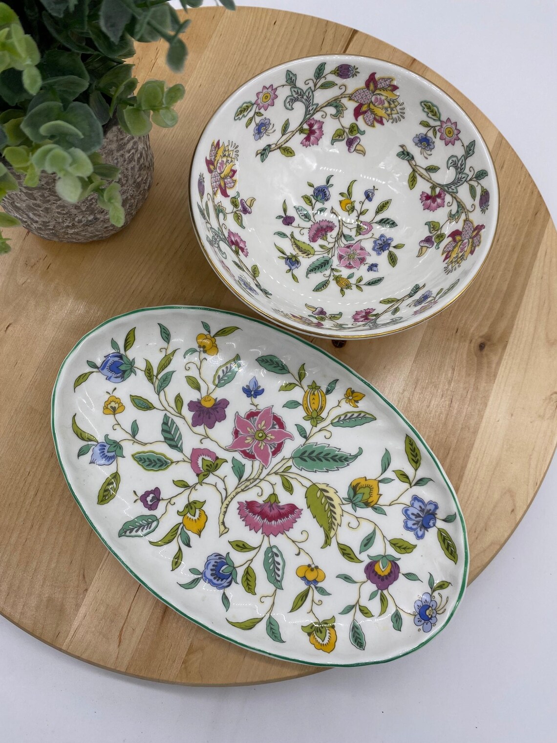 Vintage Minton Haddon Hall Bone China Plate and Bowl Set • Floral ...