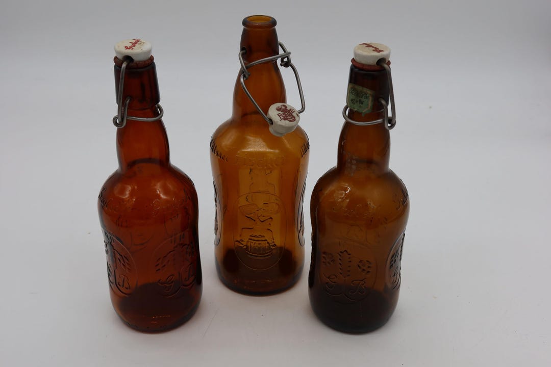 Vintage Grolsch Beer Bottle Dark Amber Embossed Swing Top Set of Three ...