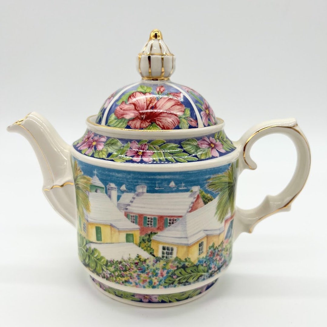 Vintage James Sadler Bermuda Teapot Gold Plate Accent Made in England ...