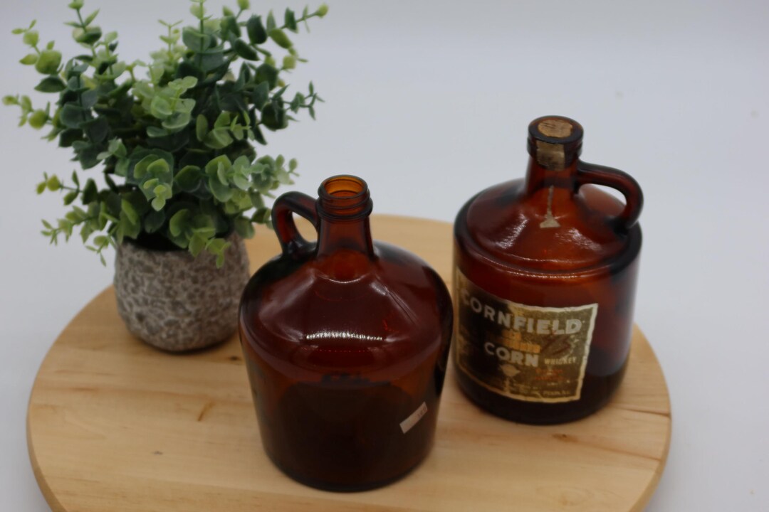 Set of Two Vintage Brown Glass "corn" Whiskey Bottles - Etsy