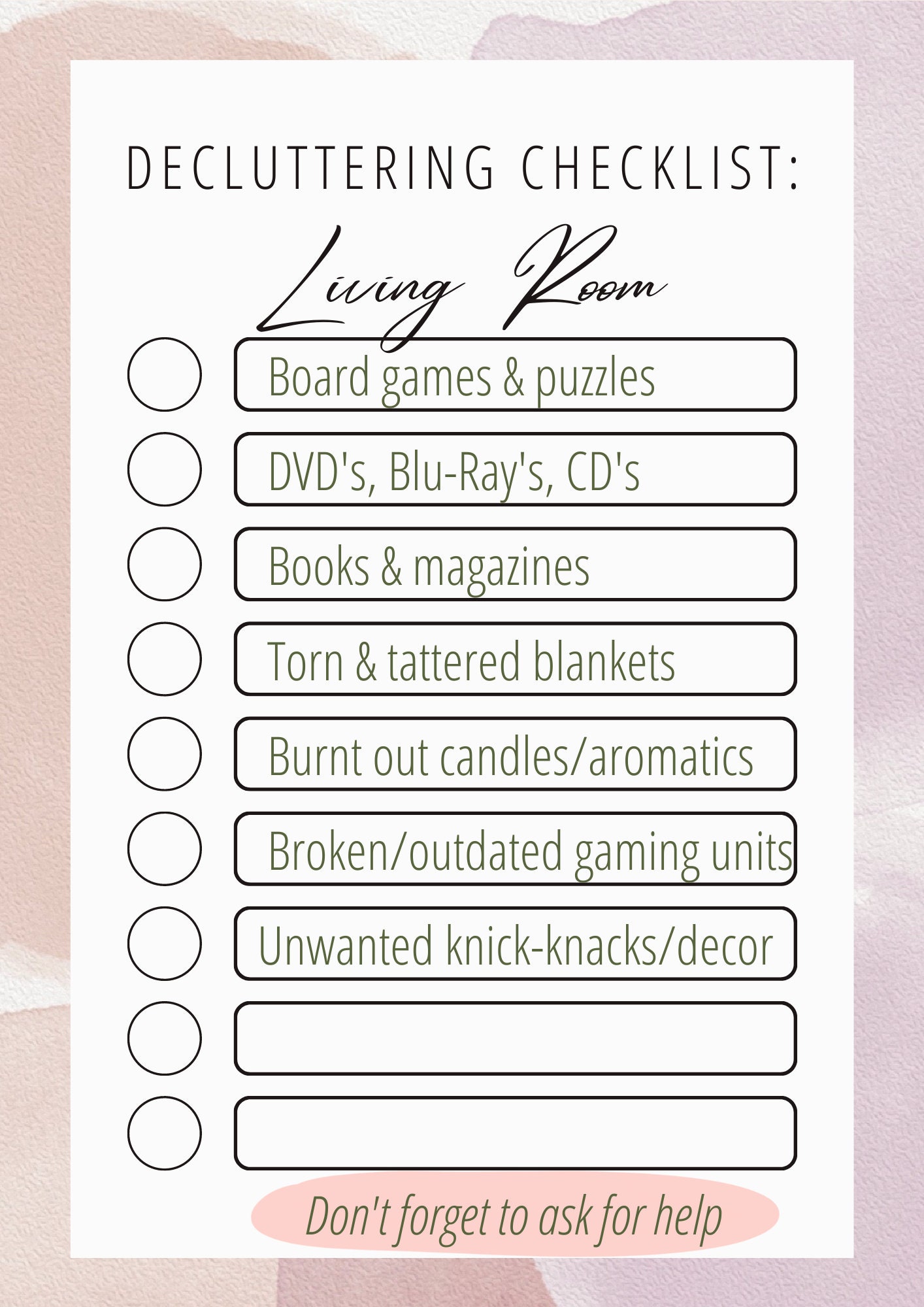 Whole Home Decluttering Printable Checklist, Downsize, Spring Cleaning ...