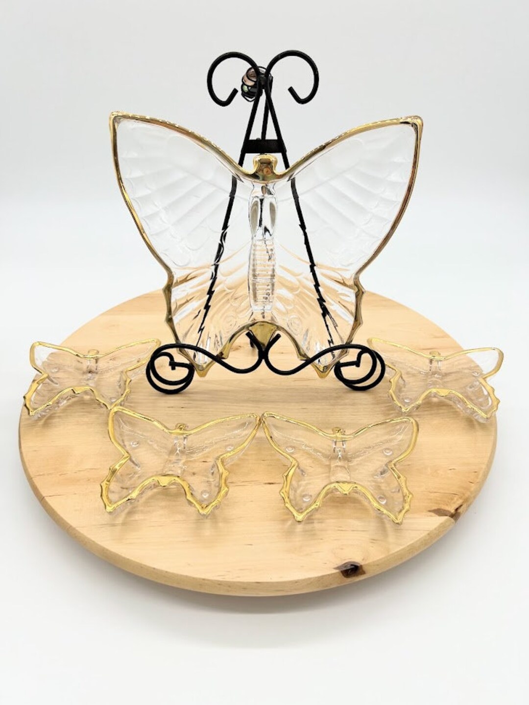 Vintage Clear Glass Butterfly Trinket Dishes With Gold Trim - 1 Large 4 ...