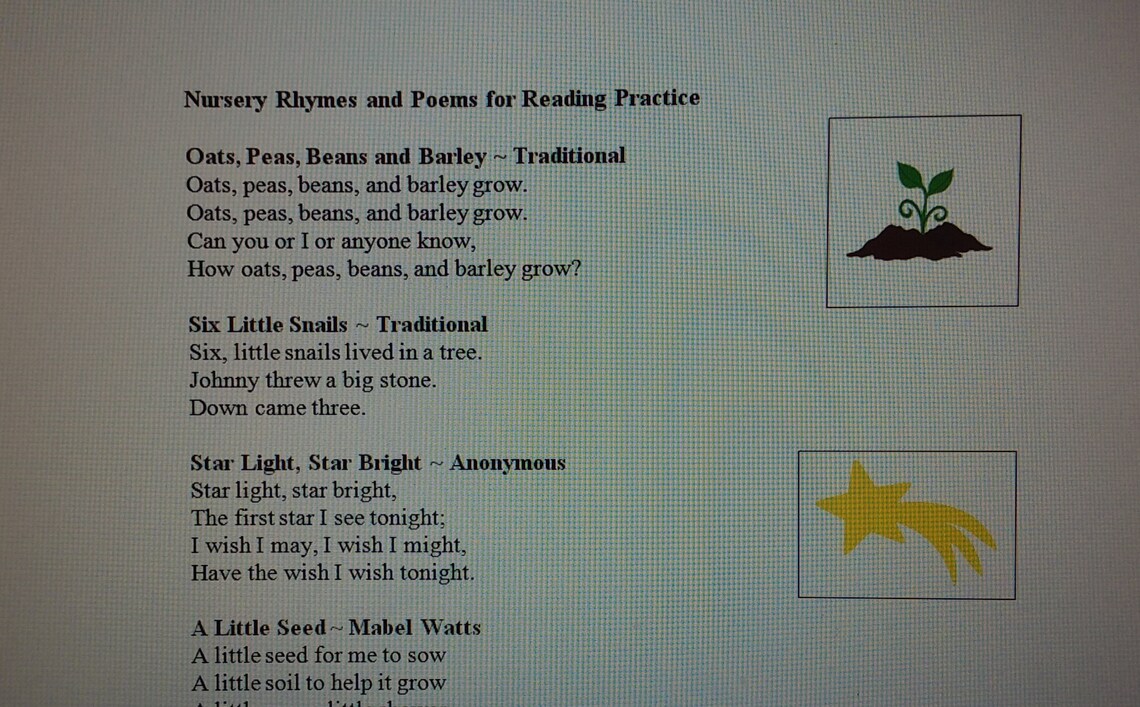 Nursery Rhymes and Poems for Reading Practice - Etsy