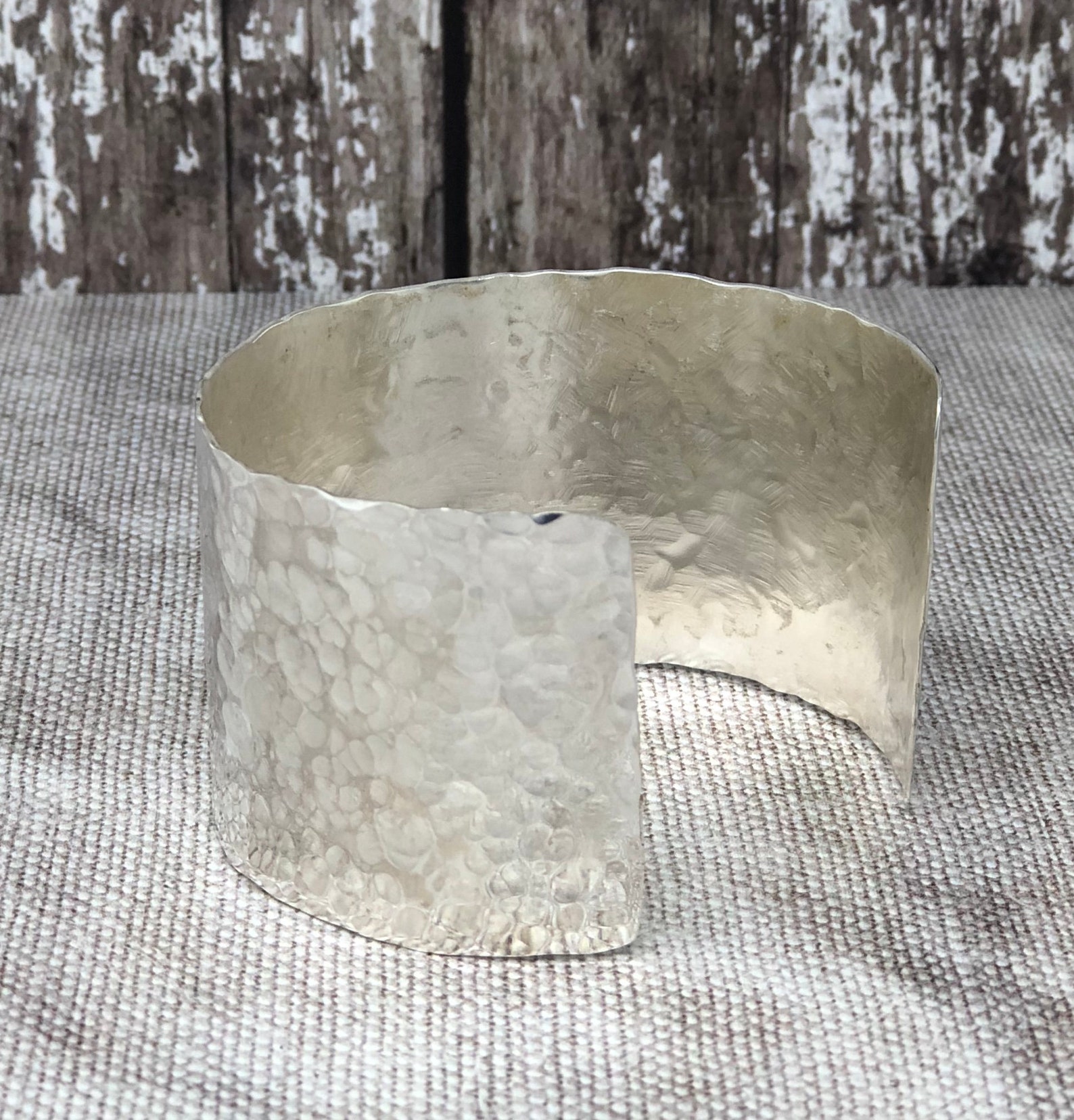 Penny Bangle: Solid Sterling Silver Hallmarked 40mm Wide Hammered Open Cuff Bangle Bracelet ...