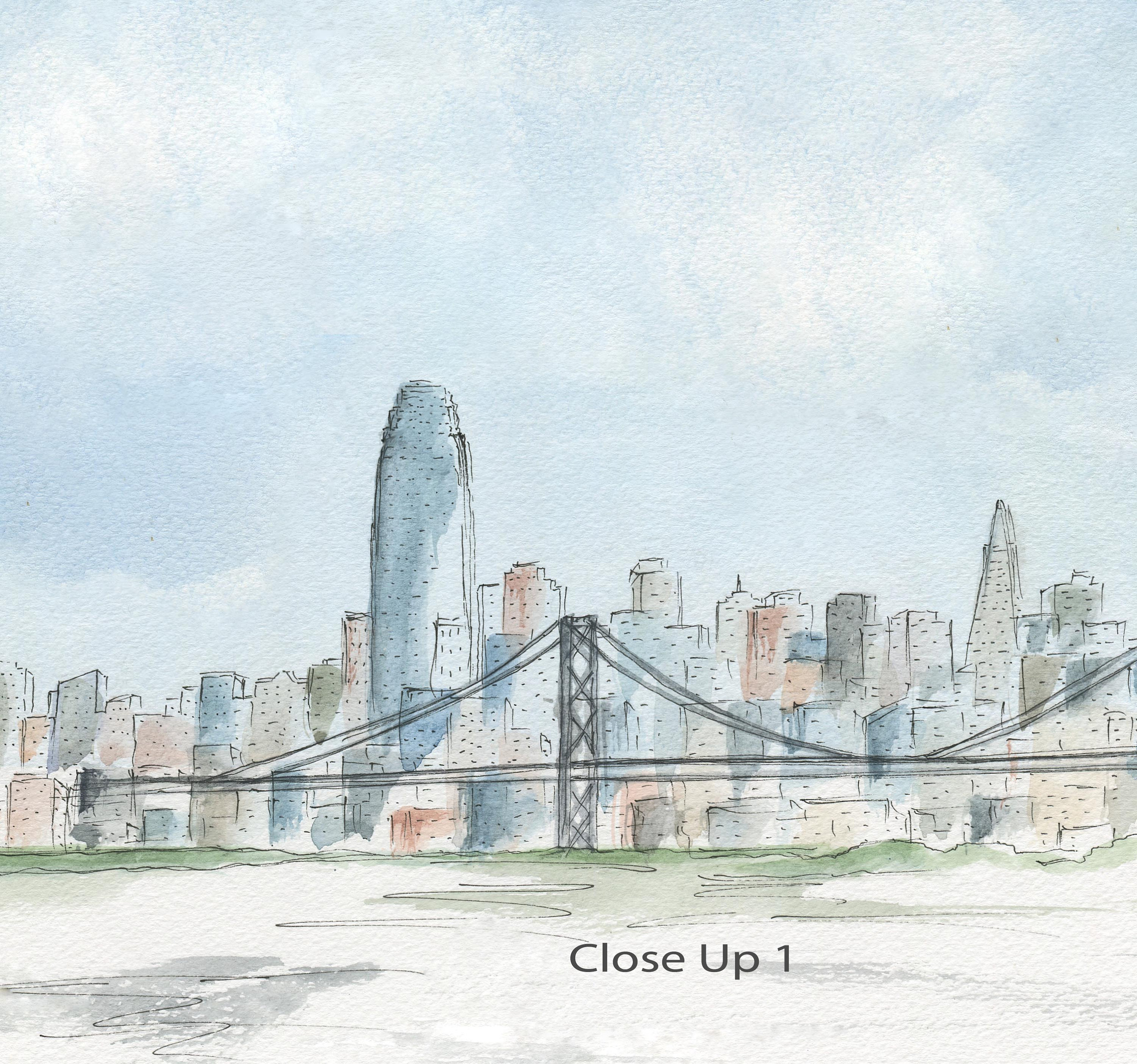 Bay Bridge Art, San Francisco Cityscape Art, Sales Force Tower, Travel ...