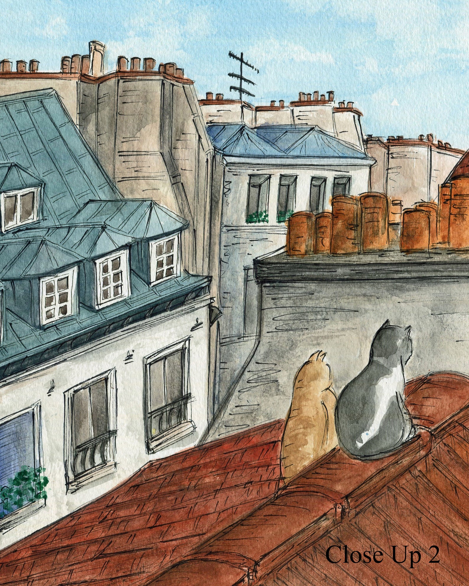 Cat Art; Paris Art; French Art Print; Rooftop; Whimsical Art Print ...