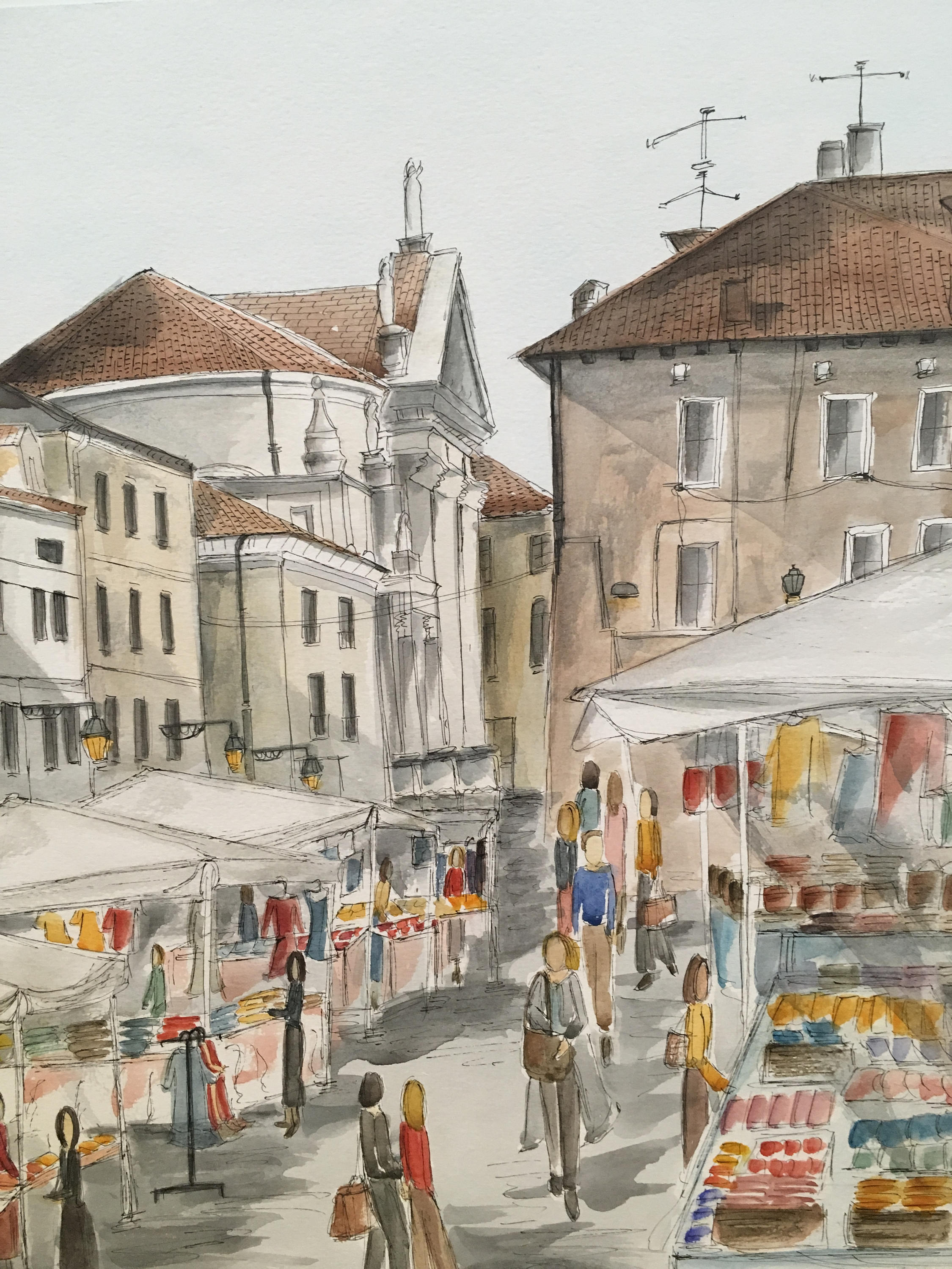 Italian Watercolor Print; Italian Theme Art, Art of Europe; Streetscape ...