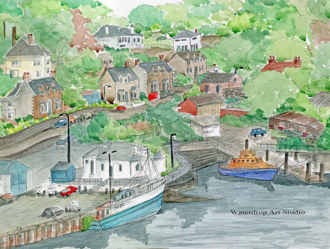 Seaport Town Art Print; European Art; by the Bay Painting, Whimsical ...