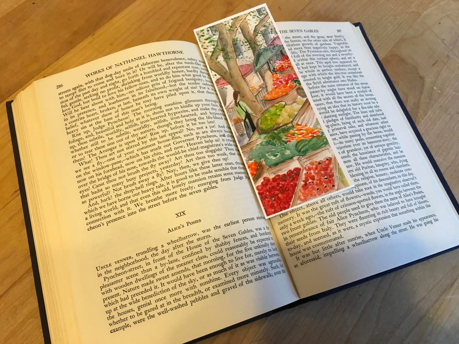 Bookmark "selling at the Market"; French Bookmark, Farmers Market Art ...