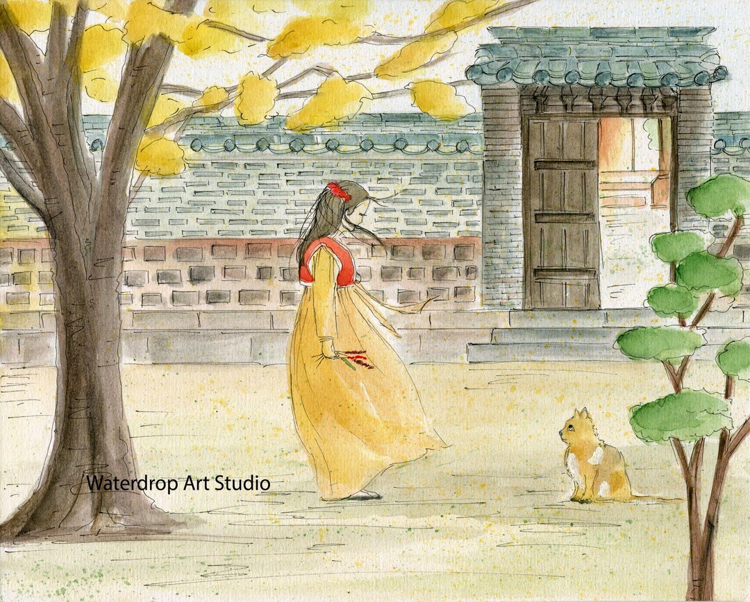 Korean Art, Asian Art Print, Cat Art, Whimsical Art, Gift for Her, K ...