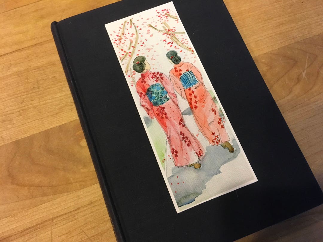Bookmark "ladies in Kimono"; Japanese Art, Asian Bookmark, Watercolor ...