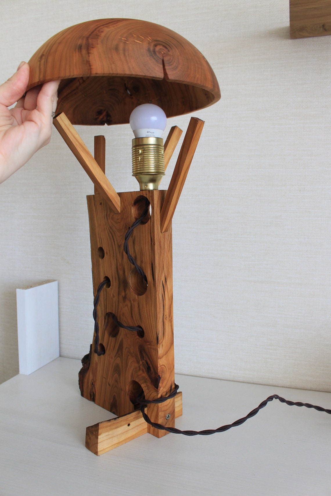 Art deco bedside lamp rustic wooden nightstand lamp handmade | Etsy