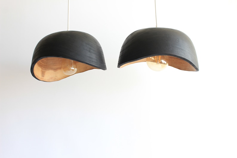 Black Pendant Light for Kitchen Island, Natural Lamp Shade, Yakisugi ...