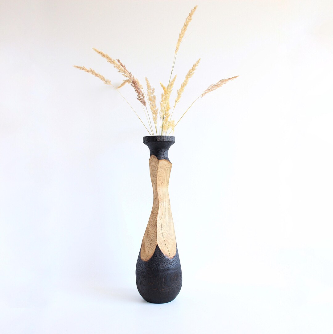 Tall Floor Wooden Vase, Rustic Large Vase for Dried Flower, Wooden ...