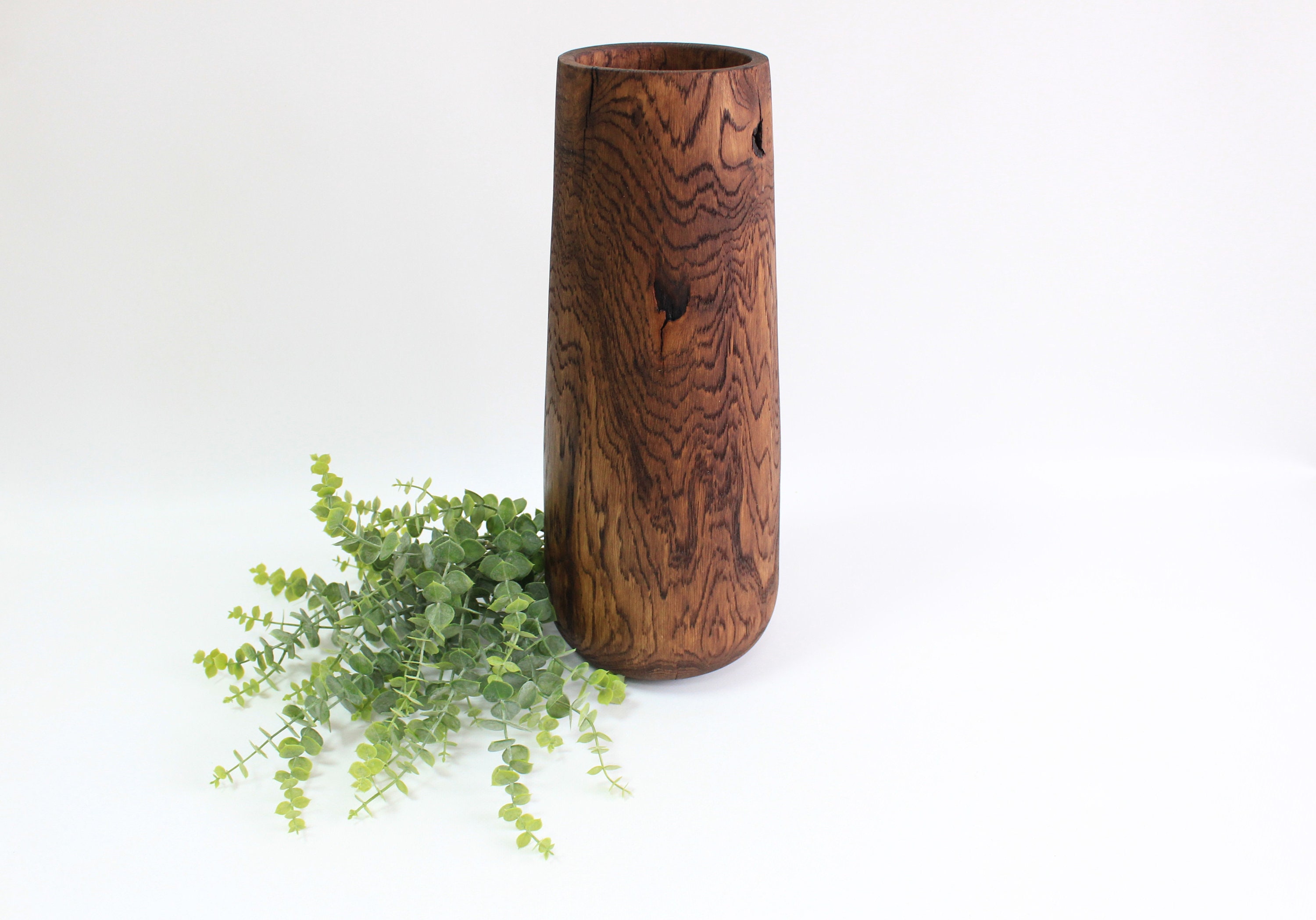 Carved Oak Wood Vase: Rustic Home Decor, Dried Flower Vase (15 Inch) - Etsy