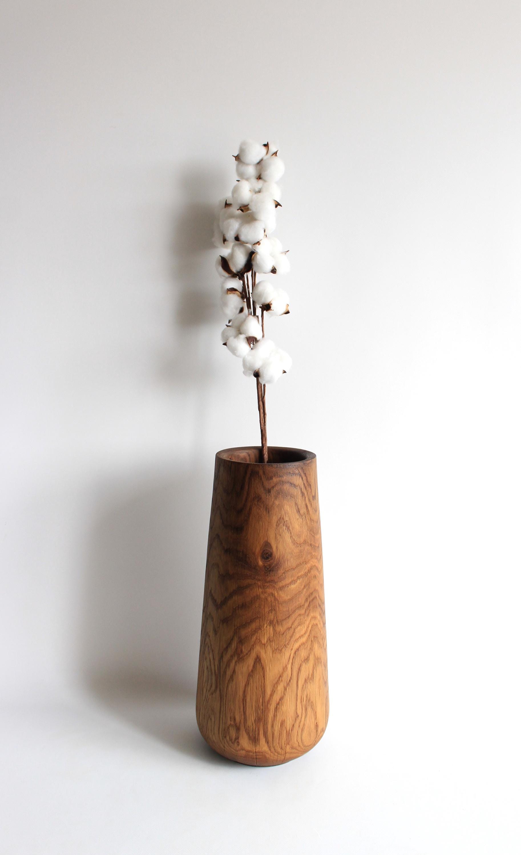 Carved Oak Wood Vase: Rustic Home Decor, Dried Flower Vase (15 Inch) - Etsy