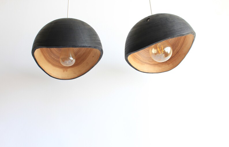Black Pendant Light for Kitchen Island, Natural Lamp Shade, Yakisugi ...