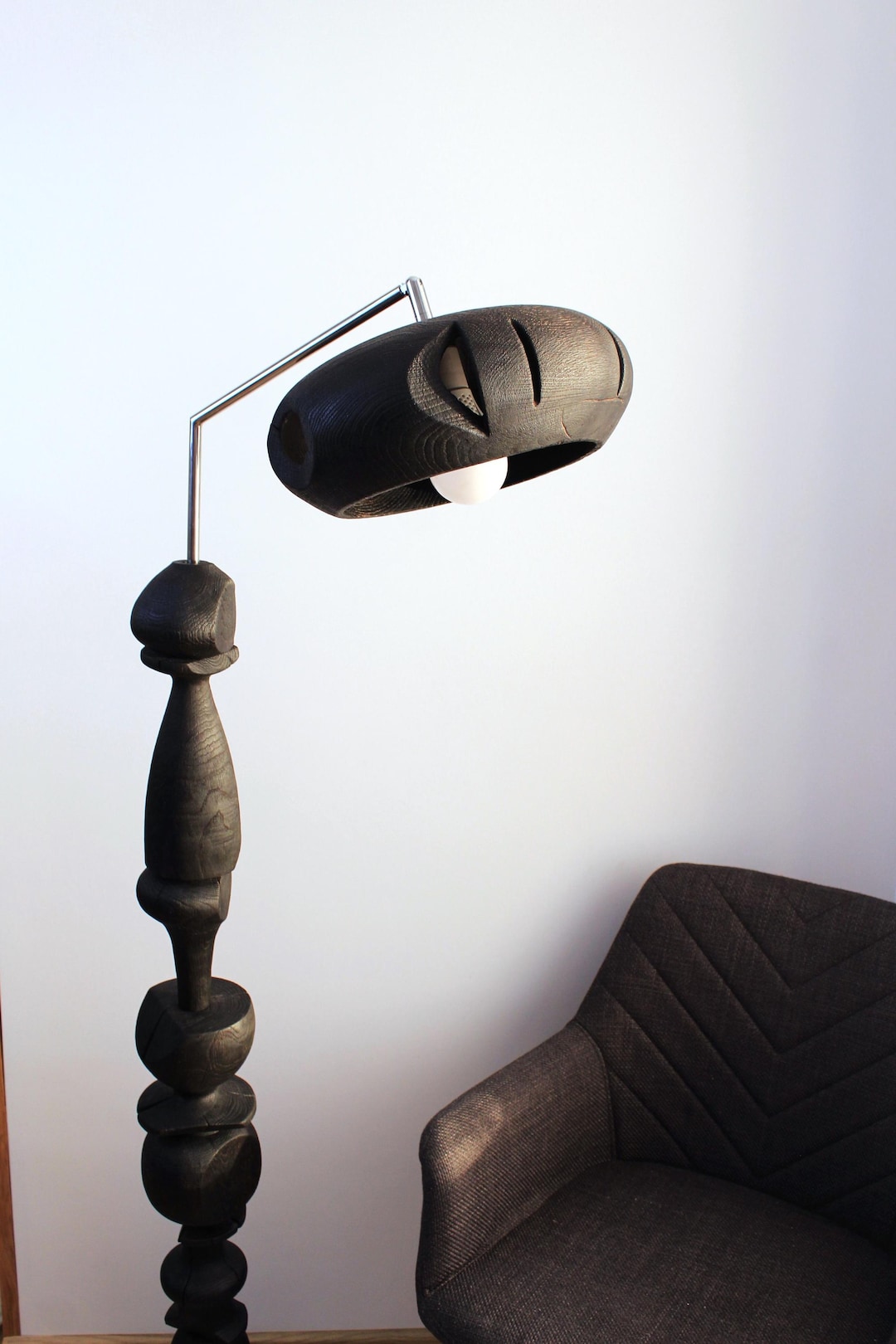 Rustic Black Wood Floor Lamp: Living Room Reading Light - Etsy