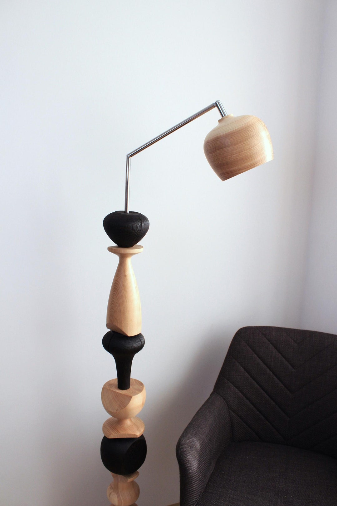 Wood Floor Lamp for Living Room, Black and White Rustic Standing Lamp, Bedside Reading Lamp - Etsy