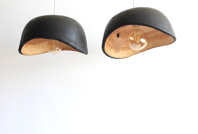 Black Pendant Light for Kitchen Island, Natural Lamp Shade, Yakisugi ...