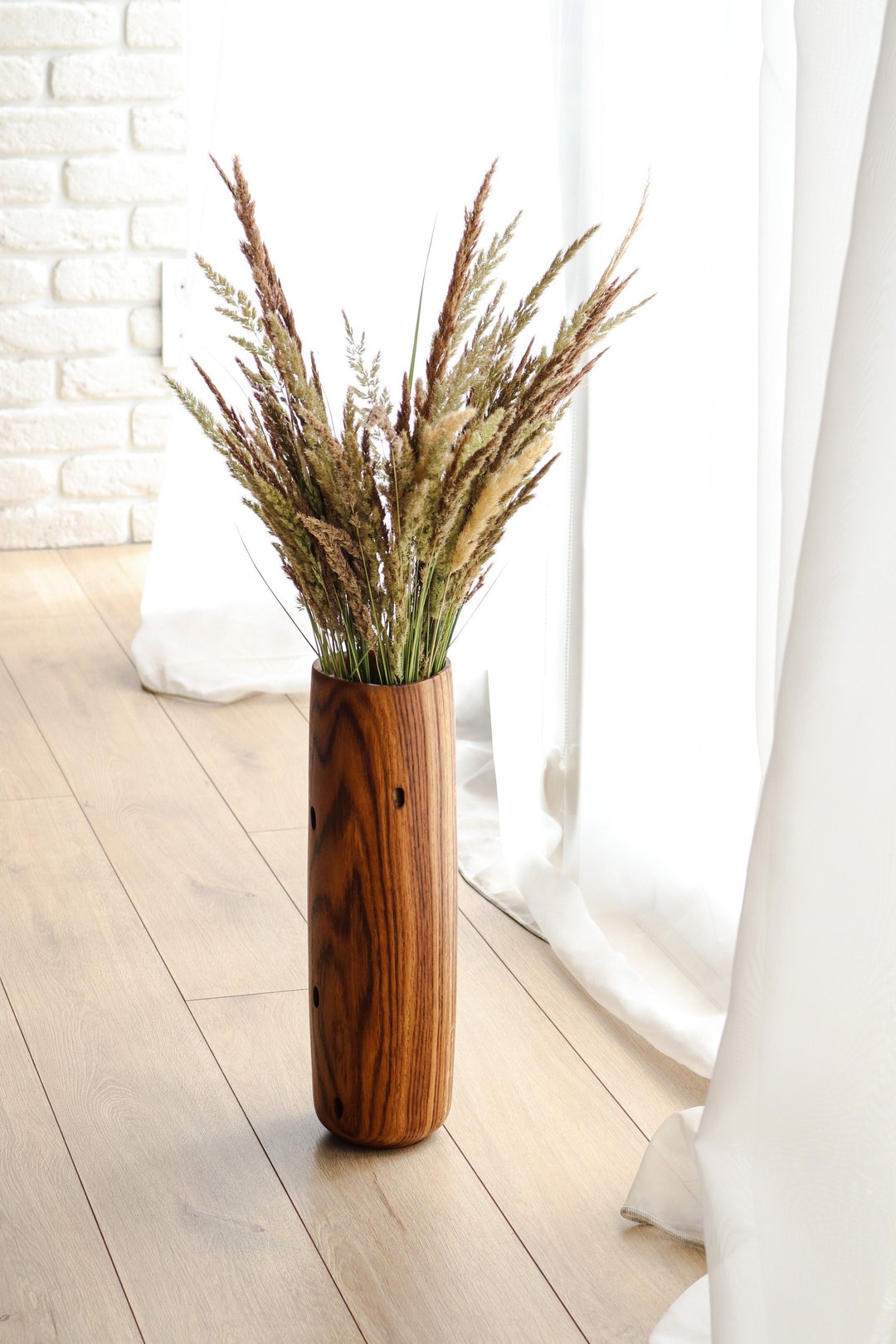 Tall Floor Vase Rustic Oak Vase Handmade Wooden Bookshelf - Etsy
