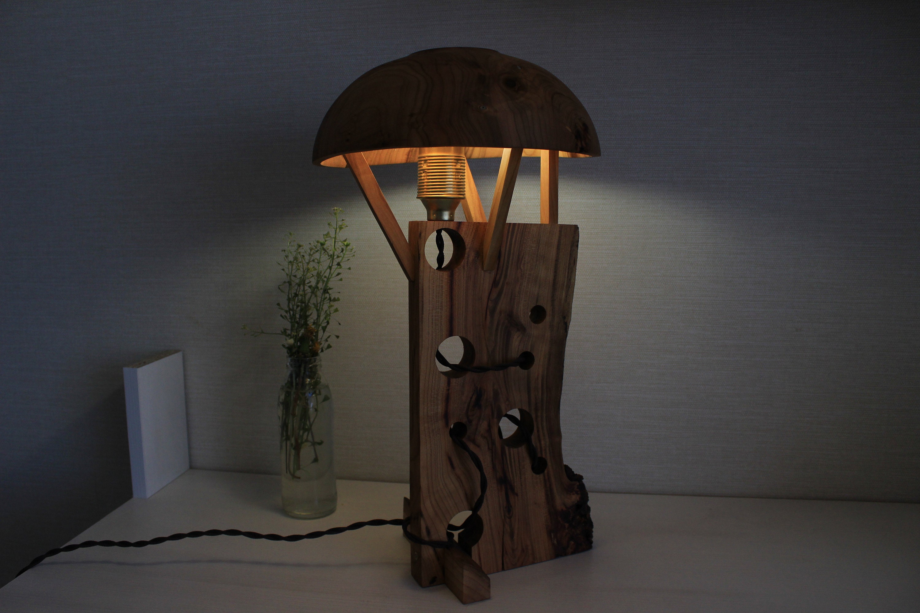 Art Deco Bedside Lamp Rustic Wooden Nightstand Lamp Handmade | Etsy