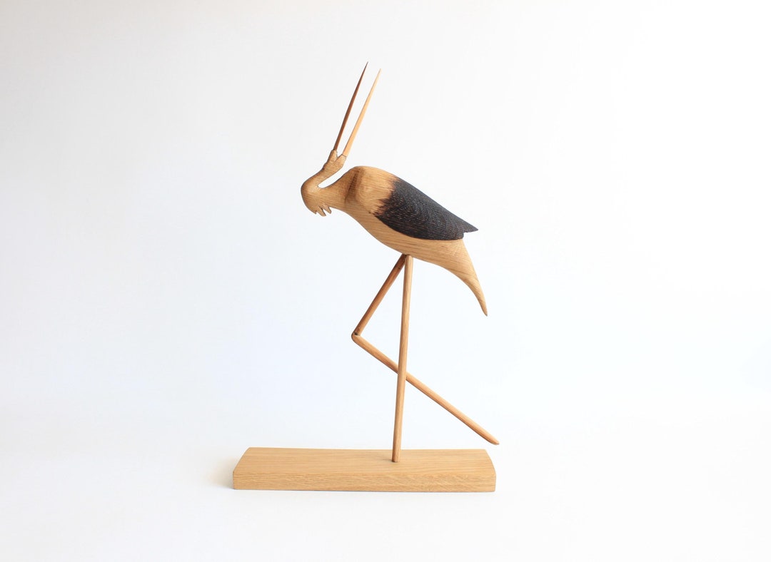 Wooden Stork Bird, Carved Animal Figurines, Bookshelf Home Decor, Tall ...