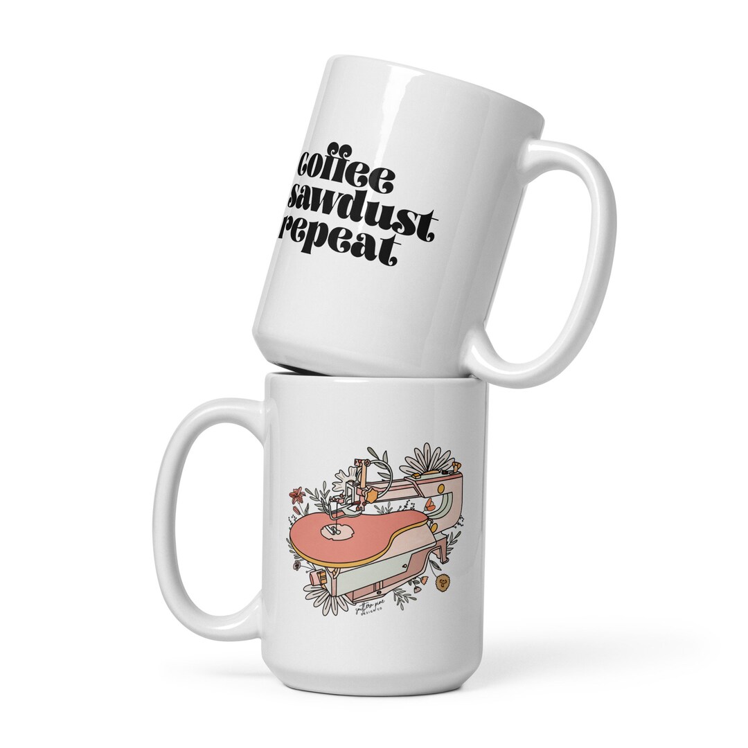 Coffee Sawdust Repeat Floral Scroll Saw White Glossy Mug - Etsy
