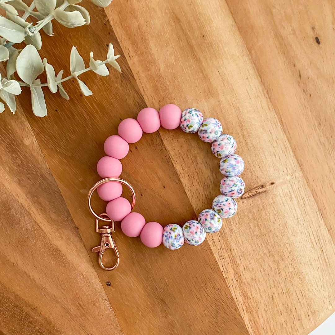 Floral Wristlet Keychain | Bracelet Keychain | Silicone Bead Keychain ...