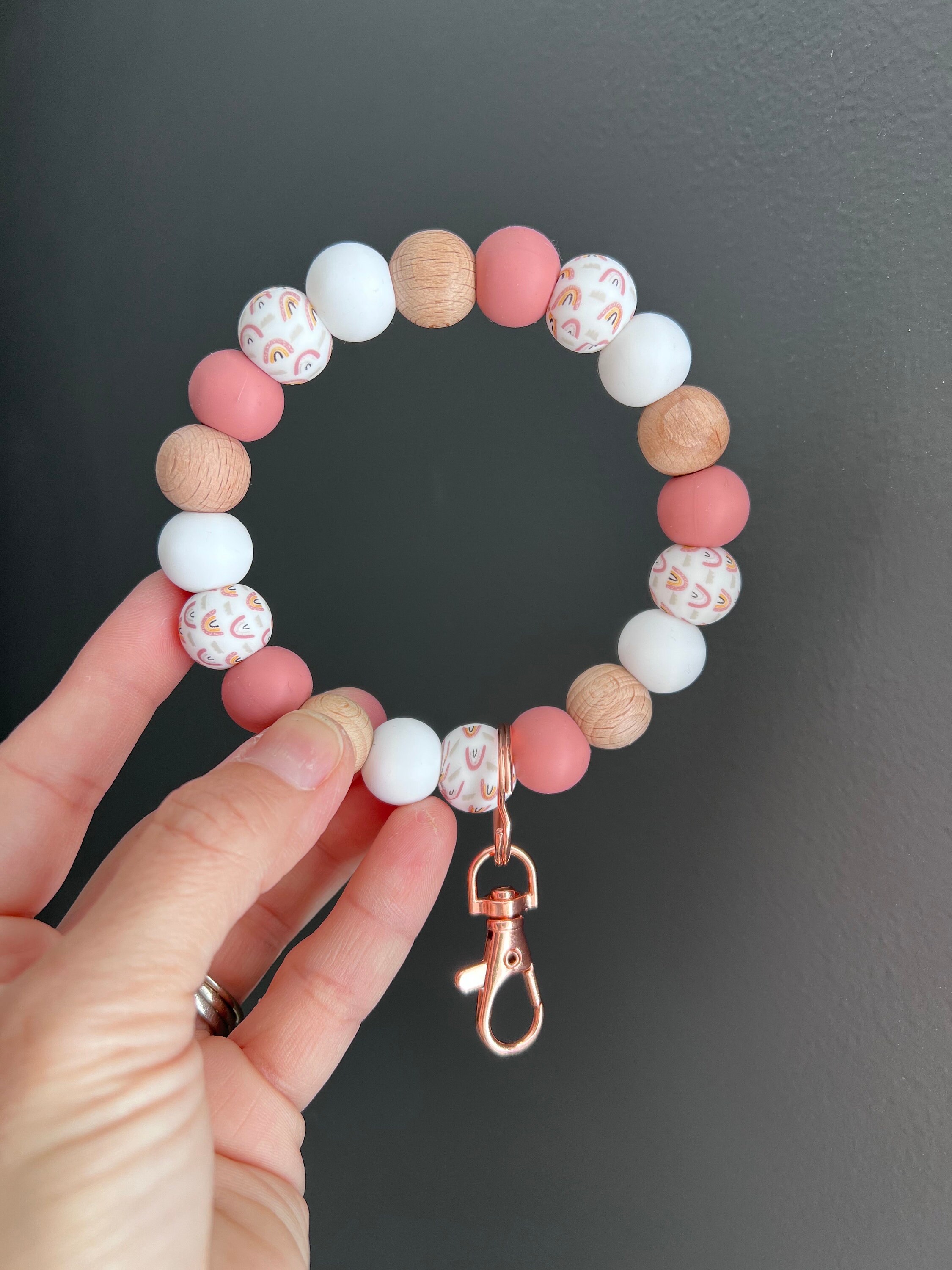 Boho Rainbow Wristlet Keychain | Bracelet Keychain | Silicone Bead ...