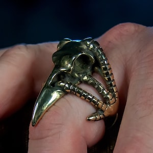 Bronze Golden Raven Skull Ring , Gothic Bird Talons Jewelry , Metal ...