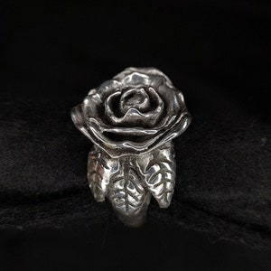 Silver Blooming Rose Ring Sculpture , Blossoming Shiny Flower Jewelry ...