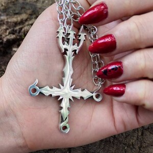Upside Down Inverted Cross Necklace With Trident , Cable Style Chain ...