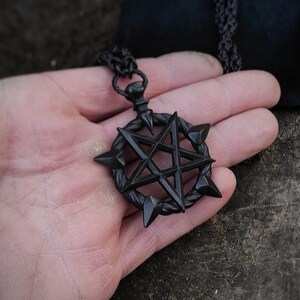 Satanic Shadow Pentagram Byzantine Chain Black Necklace , Demonic ...