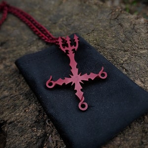 Bloody Red Inverted Cross Necklace With Trident , 666 Number of the ...