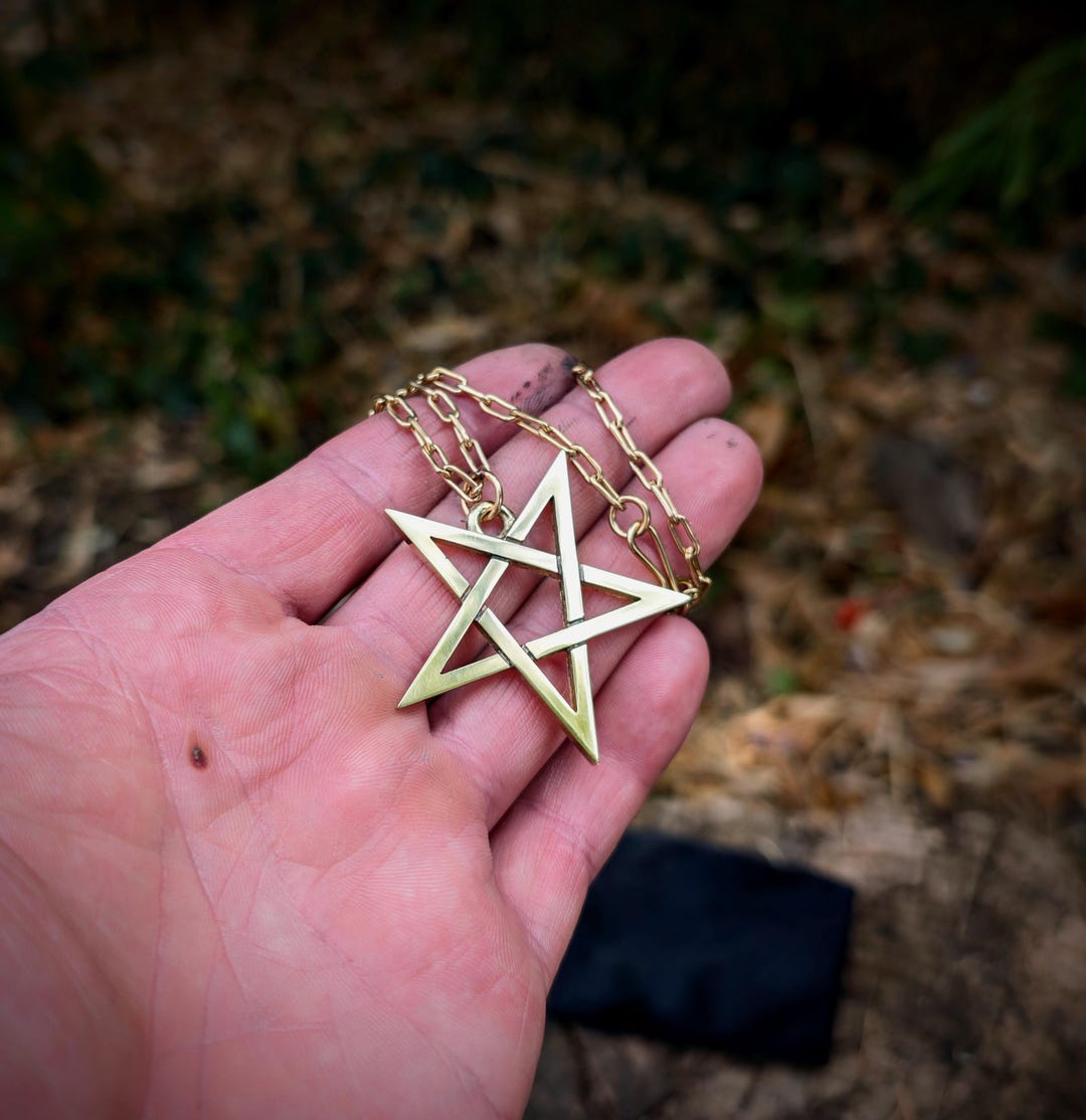 Inverted Pentagram Necklace Golden Bronze, Satanist Sigil Upside Down ...