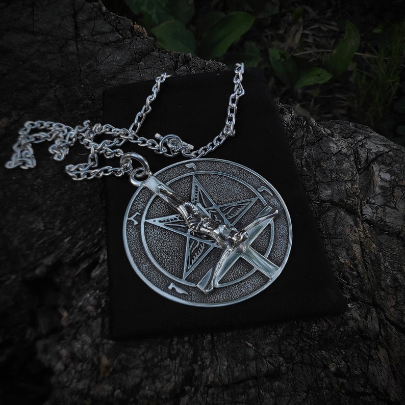 Inverted Cross and Satanic Pentagram Necklace , Big Black Metal Jewelry ...