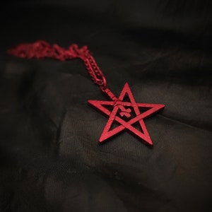 Anodized Blood Red Pentagram and Inverted Cross Necklace , Satanist ...