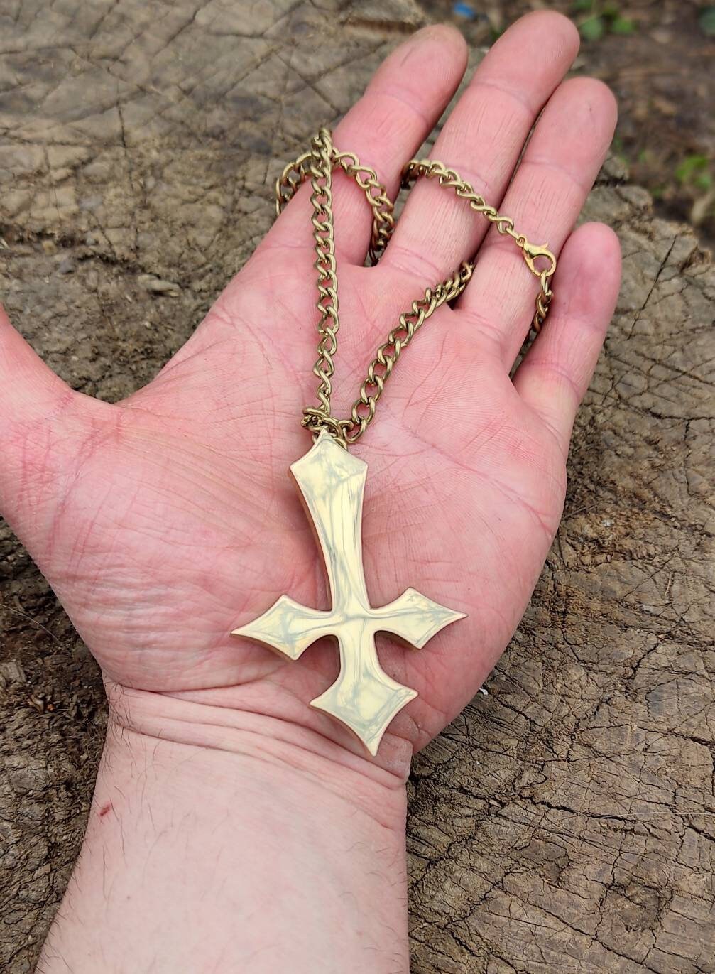 Bronze gold inverted cross Antichrist necklace with curb chain | Etsy