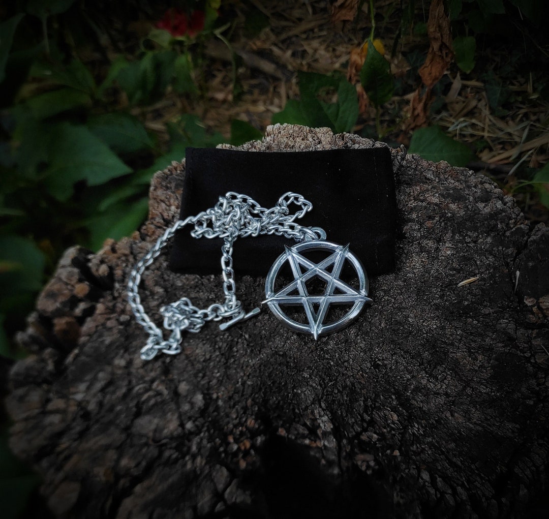 Inverted Pentagram Satanic Curb Chain Necklace , Black Metal Jewelry ...