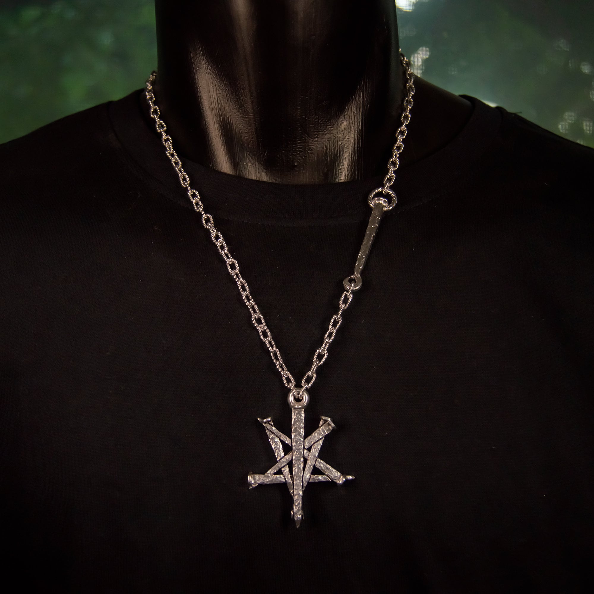 Pewter Wiccan Branch Pentagram Pendant Mens Large Chain, 52% OFF