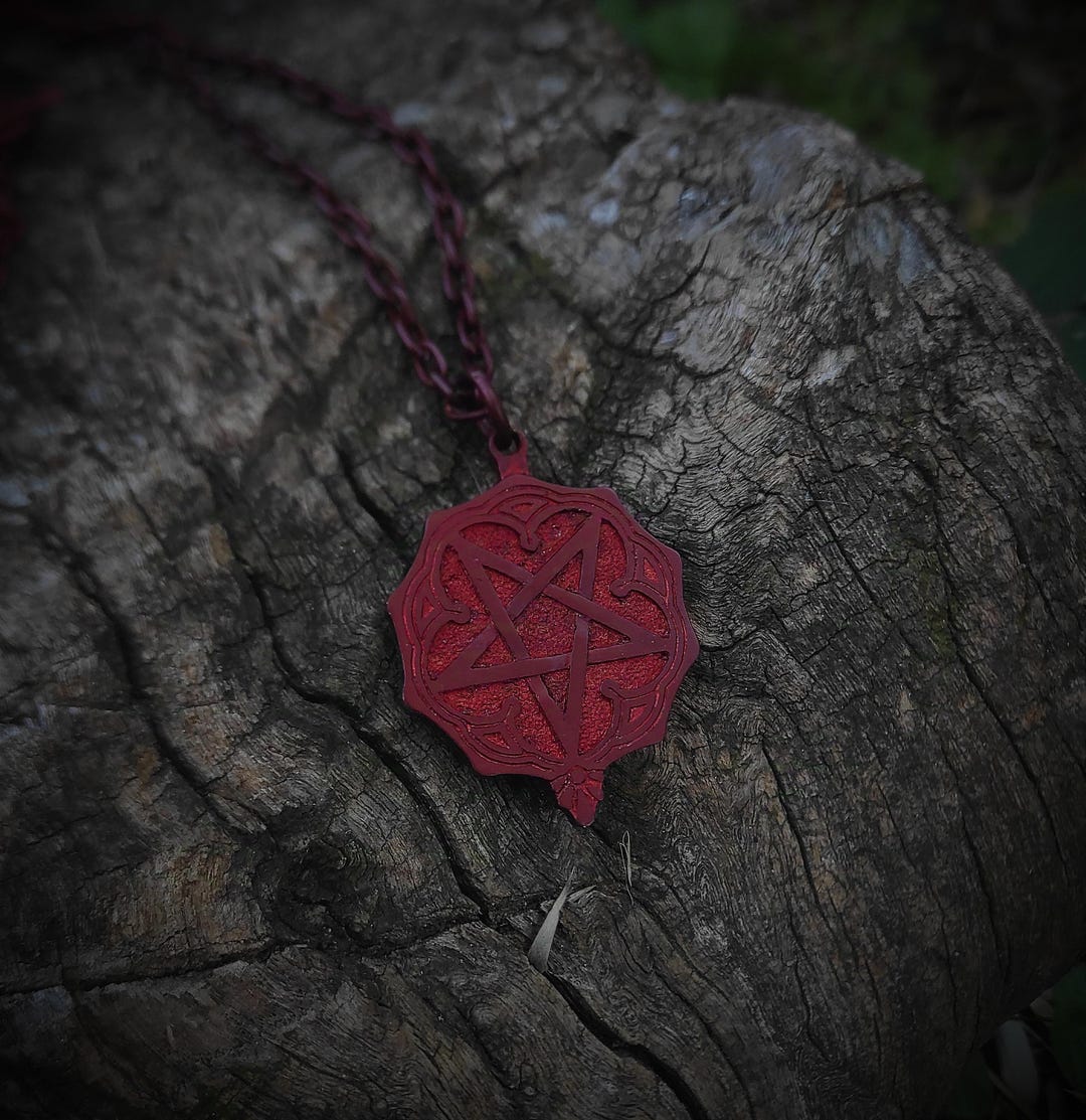 Pentagram Necklace Bloody in Lace: Crimson Pentacle Witches Medallion ...